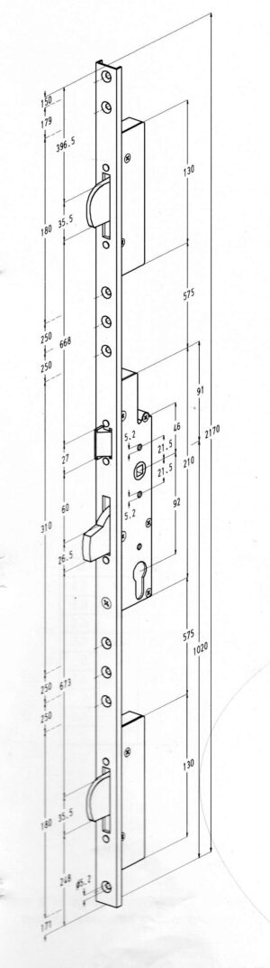 Schuco 211397 Latch 3XDropbolt-Key Wind Up – 22mm U Rail faceplate ...