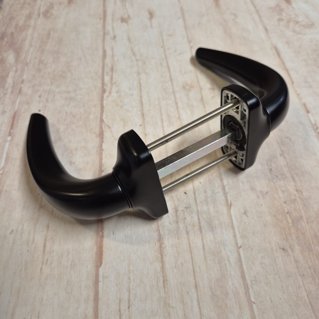 Black Bolt Through Sprungloaded Door handleset – 43 & 50mm screw hole ...